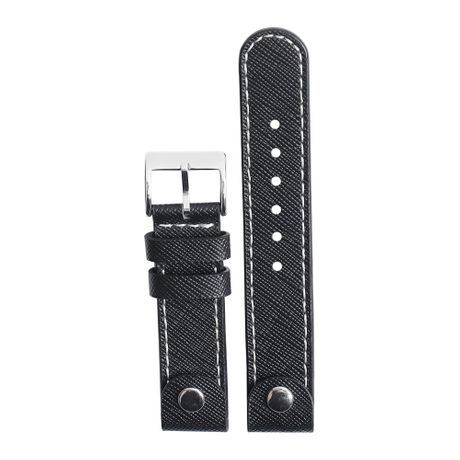 Custom Black Snap Style Full Grain Leather 2 Piece of Watch Strap with ...