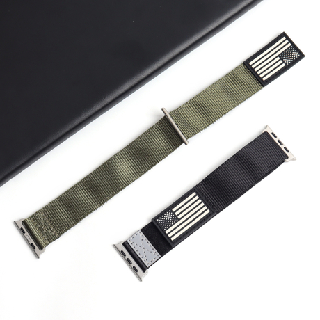 Green Black USA Nylon Material Apple Velcro Watch Band with Silicone ...